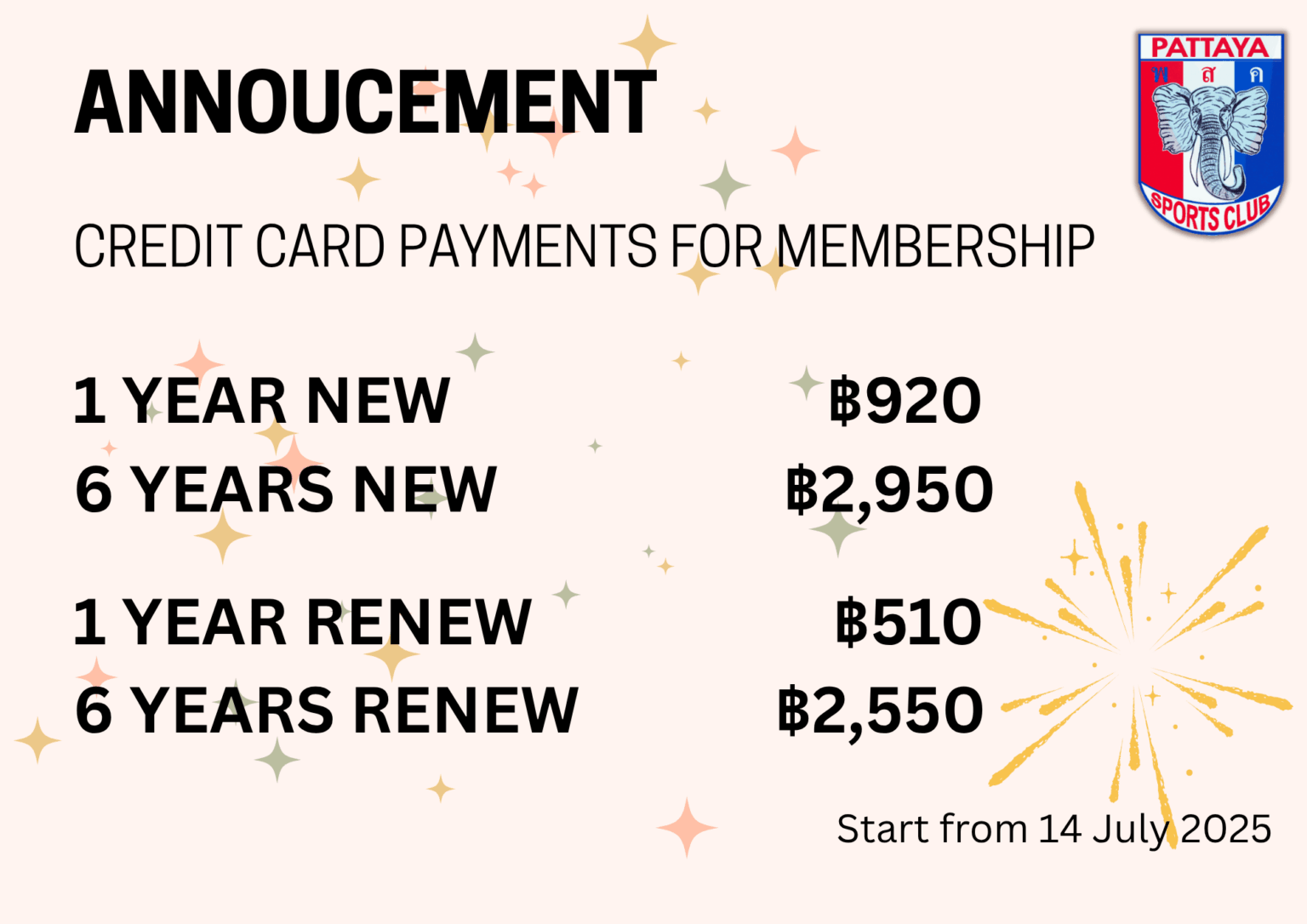 📣📣Dear Valued Members: PSC Membership card fee. - Pattaya Sports Club